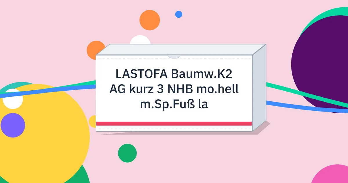 Symbolbild: Packung mit der Aufschrift LASTOFA Baumw.K2 AG kurz 3 NHB mo.hell m.Sp.Fuß la (PZN 01947859) – Verfügbarkeit und Bezug in Apotheken in Frankfurt am Main