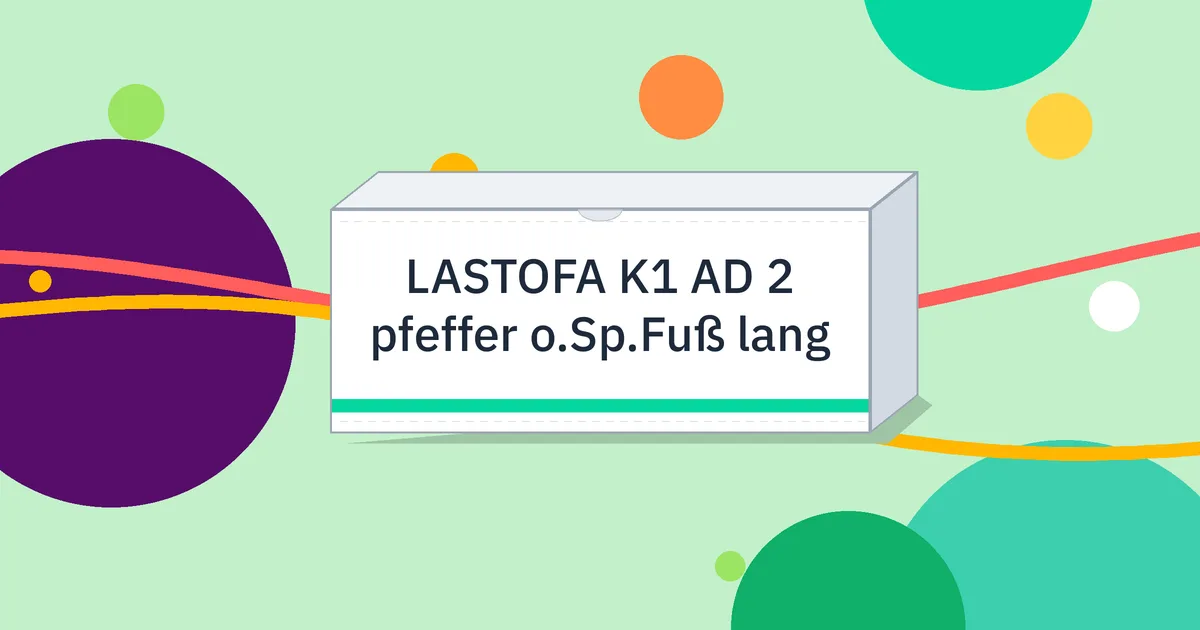 Symbolbild: Packung mit der Aufschrift LASTOFA K1 AD 2 pfeffer o.Sp.Fuß lang (PZN 14146457) – Verfügbarkeit und Bezug in Apotheken in Frankfurt am Main
