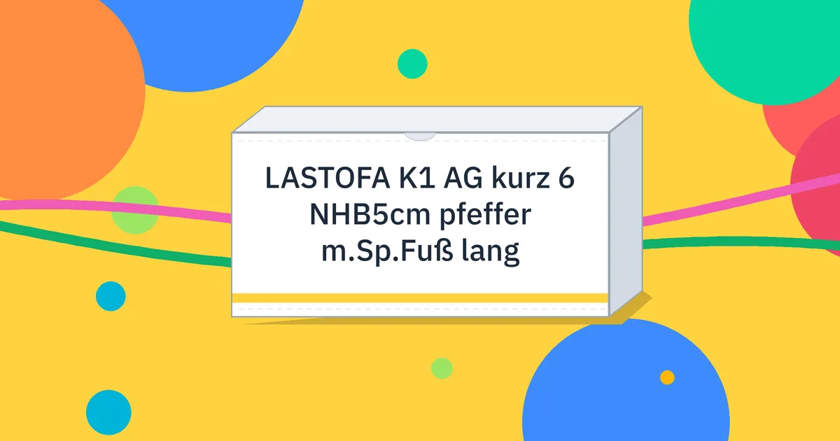 Symbolbild: Packung mit der Aufschrift LASTOFA K1 AG kurz 6 NHB5cm pfeffer m.Sp.Fuß lang (PZN 13794898) – Verfügbarkeit und Bezug in Apotheken in Frankfurt am Main