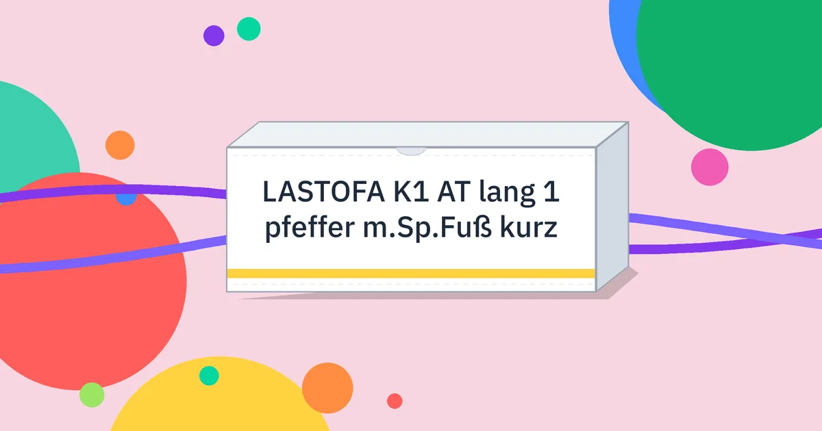 Symbolbild: Packung mit der Aufschrift LASTOFA K1 AT lang 1 pfeffer m.Sp.Fuß kurz (PZN 13795248) – Verfügbarkeit und Bezug in Apotheken in Frankfurt am Main