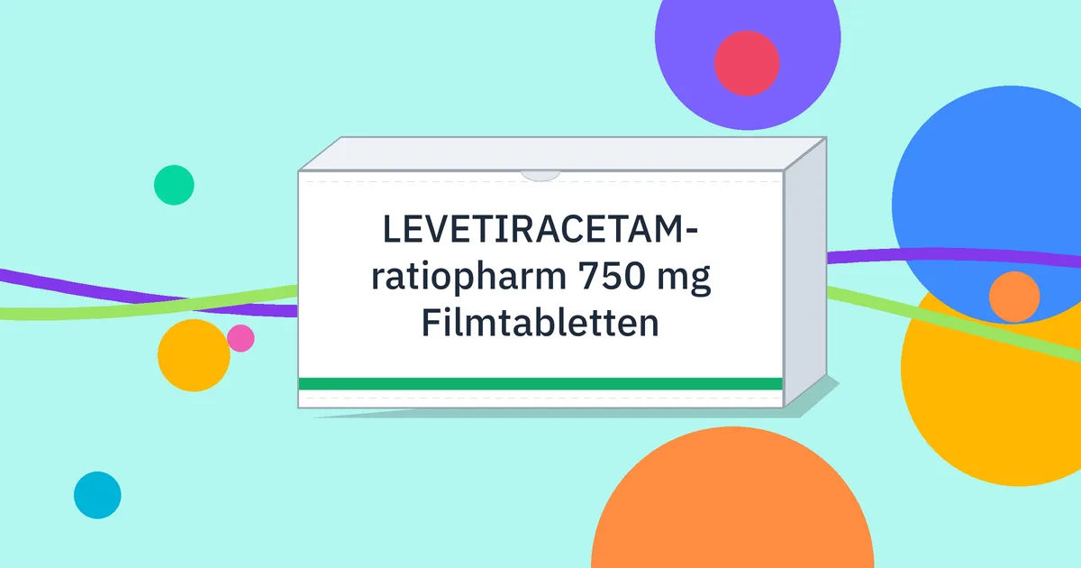 Symbolbild: Packung mit der Aufschrift LEVETIRACETAM-ratiopharm 750 mg Filmtabletten (PZN 08814133) – Verfügbarkeit und Bezug in Apotheken in Frankfurt am Main