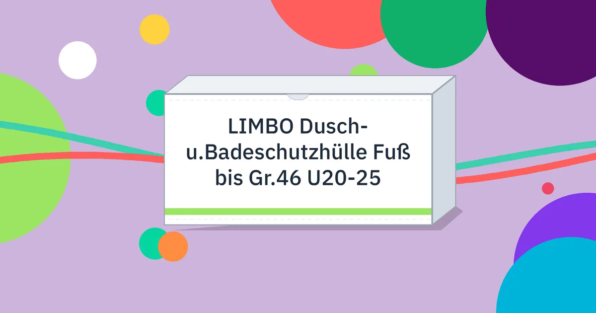 Symbolbild: Packung mit der Aufschrift LIMBO Dusch-u.Badeschutzhülle Fuß bis Gr.46 U20-25 (PZN 13234107) – Verfügbarkeit und Bezug in Apotheken in Frankfurt am Main