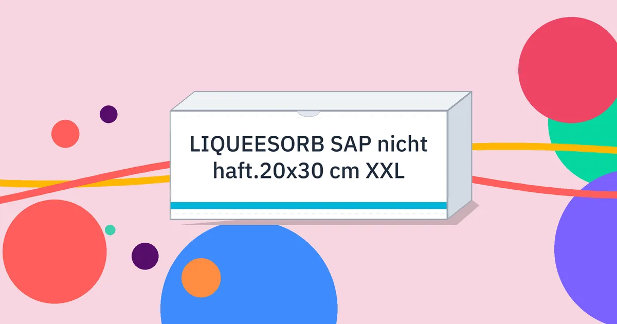 Symbolbild: Packung mit der Aufschrift LIQUEESORB SAP nicht haft.20x30 cm XXL (PZN 19868853) – Verfügbarkeit und Bezug in Apotheken in Frankfurt am Main