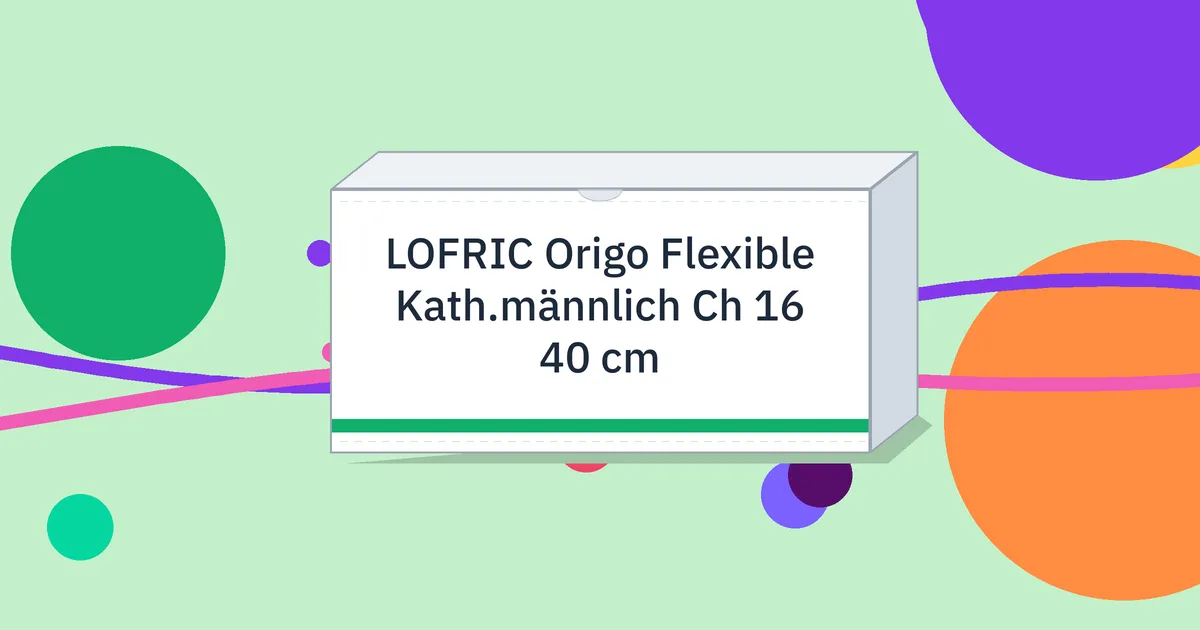 Symbolbild: Packung mit der Aufschrift LOFRIC Origo Flexible Kath.männlich Ch 16 40 cm (PZN 20134056) – Verfügbarkeit und Bezug in Apotheken in Frankfurt am Main