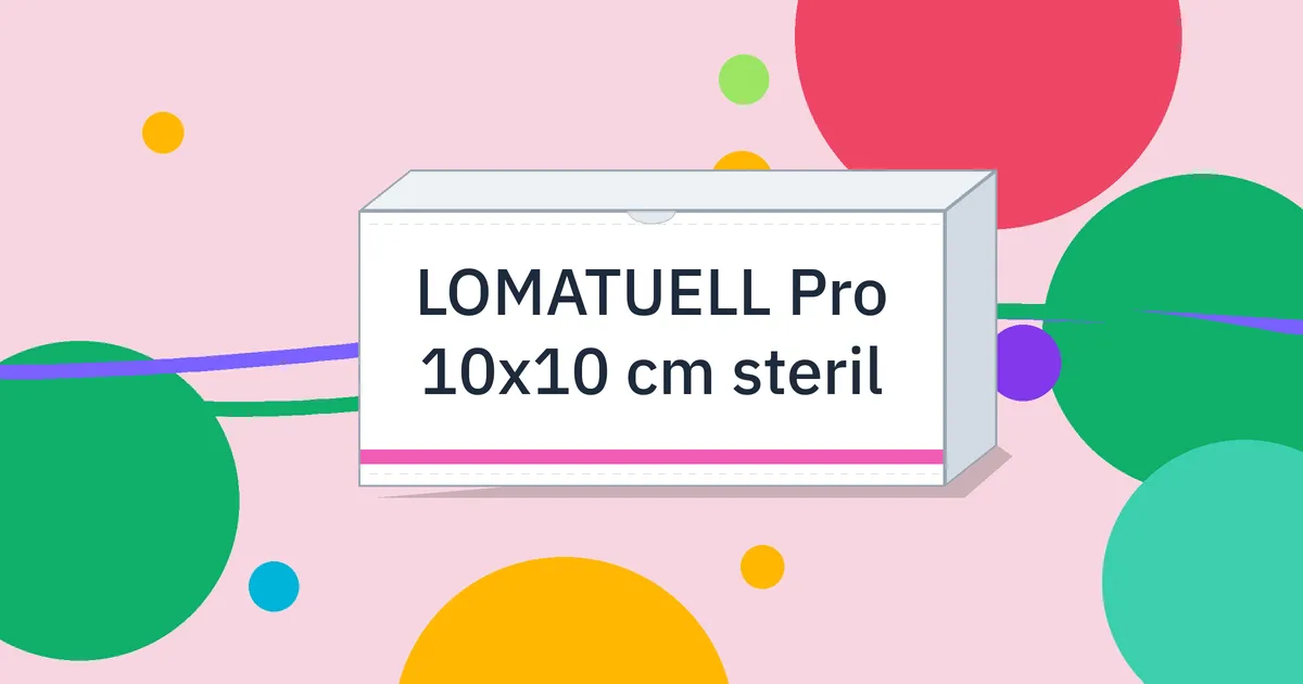 Symbolbild: Packung mit der Aufschrift LOMATUELL Pro 10x10 cm steril (PZN 16666497) – Verfügbarkeit und Bezug in Apotheken in Frankfurt am Main