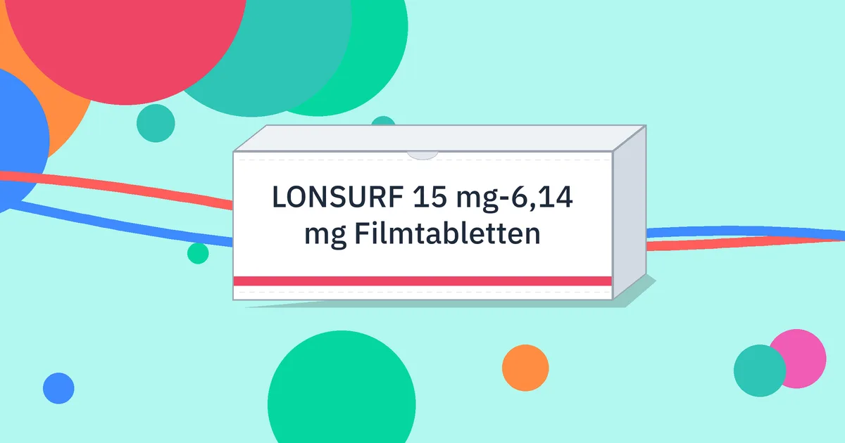 Symbolbild: Packung mit der Aufschrift LONSURF 15 mg-6,14 mg Filmtabletten (PZN 17635889) – Verfügbarkeit und Bezug in Apotheken in Frankfurt am Main