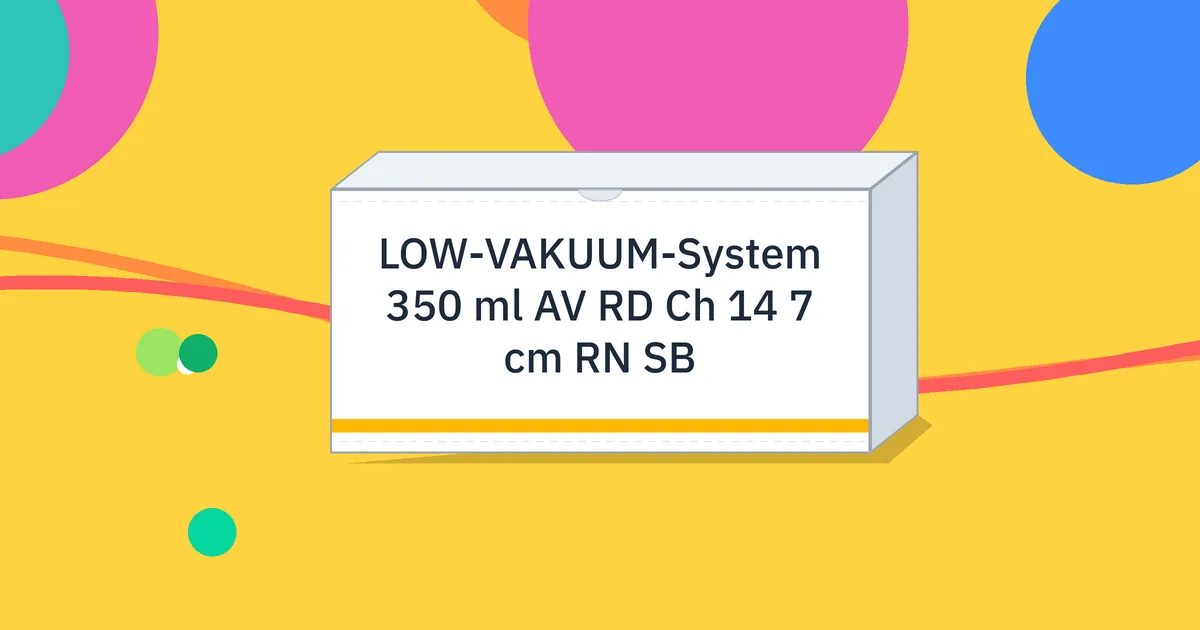 Symbolbild: Packung mit der Aufschrift LOW-VAKUUM-System 350 ml AV RD Ch 14 7 cm RN SB (PZN 17486165) – Verfügbarkeit und Bezug in Apotheken in Frankfurt am Main