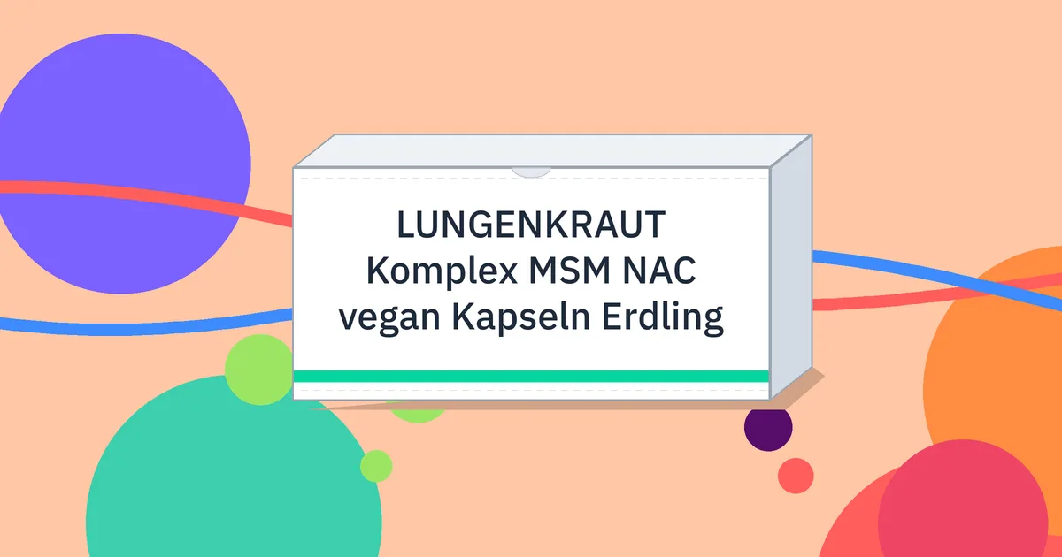 Symbolbild: Packung mit der Aufschrift LUNGENKRAUT Komplex MSM NAC vegan Kapseln Erdling (PZN 18394666) – Verfügbarkeit und Bezug in Apotheken in Frankfurt am Main