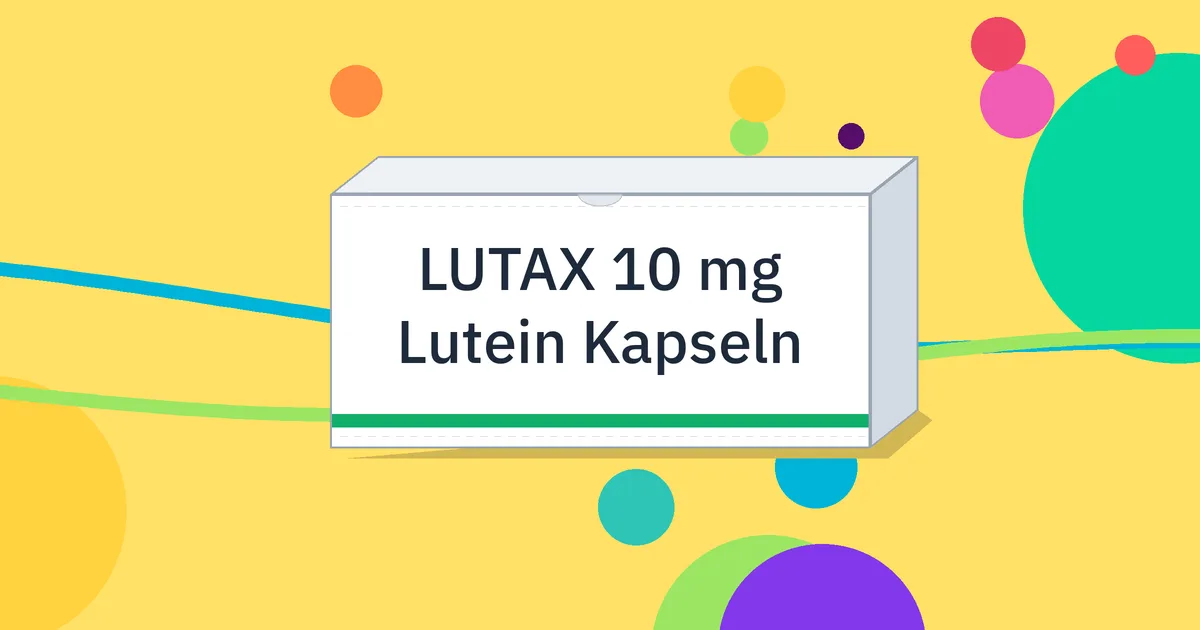 Symbolbild: Packung mit der Aufschrift LUTAX 10 mg Lutein Kapseln (PZN 01045016) – Verfügbarkeit und Bezug in Apotheken in Frankfurt am Main