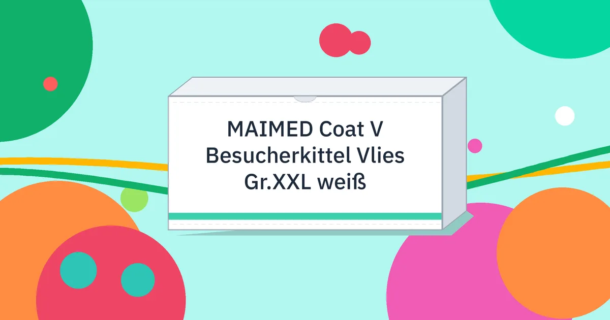 Symbolbild: Packung mit der Aufschrift MAIMED Coat V Besucherkittel Vlies Gr.XXL weiß (PZN 20349696) – Verfügbarkeit und Bezug in Apotheken in Frankfurt am Main