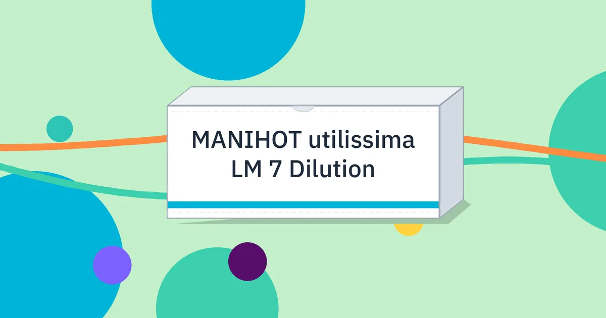 Symbolbild: Packung mit der Aufschrift MANIHOT utilissima LM 7 Dilution (PZN 13600888) – Verfügbarkeit und Bezug in Apotheken in Frankfurt am Main