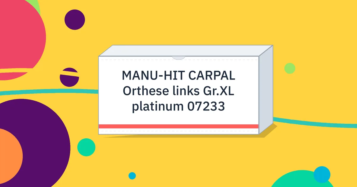 Symbolbild: Packung mit der Aufschrift MANU-HIT CARPAL Orthese links Gr.XL platinum 07233 (PZN 16316745) – Verfügbarkeit und Bezug in Apotheken in Frankfurt am Main