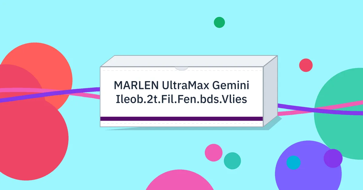 Symbolbild: Packung mit der Aufschrift MARLEN UltraMax Gemini Ileob.2t.Fil.Fen.bds.Vlies (PZN 06783658) – Verfügbarkeit und Bezug in Apotheken in Frankfurt am Main
