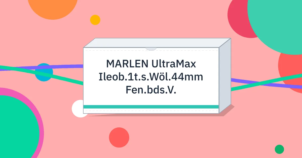 Symbolbild: Packung mit der Aufschrift MARLEN UltraMax Ileob.1t.s.Wöl.44mm Fen.bds.V. (PZN 00625763) – Verfügbarkeit und Bezug in Apotheken in Frankfurt am Main
