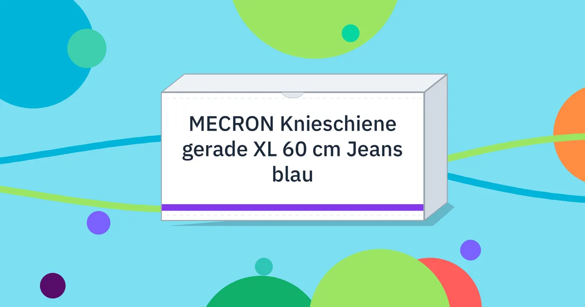 Symbolbild: Packung mit der Aufschrift MECRON Knieschiene gerade XL 60 cm Jeans blau (PZN 02906271) – Verfügbarkeit und Bezug in Apotheken in Frankfurt am Main