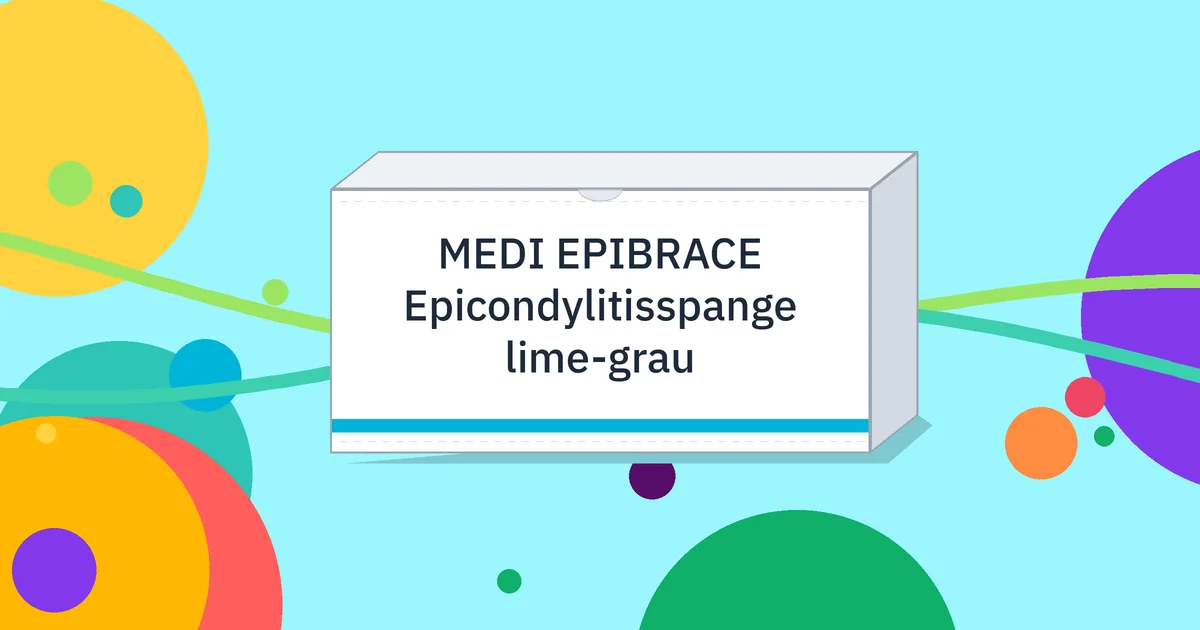 Symbolbild: Packung mit der Aufschrift MEDI EPIBRACE Epicondylitisspange lime-grau (PZN 18108465) – Verfügbarkeit und Bezug in Apotheken in Frankfurt am Main