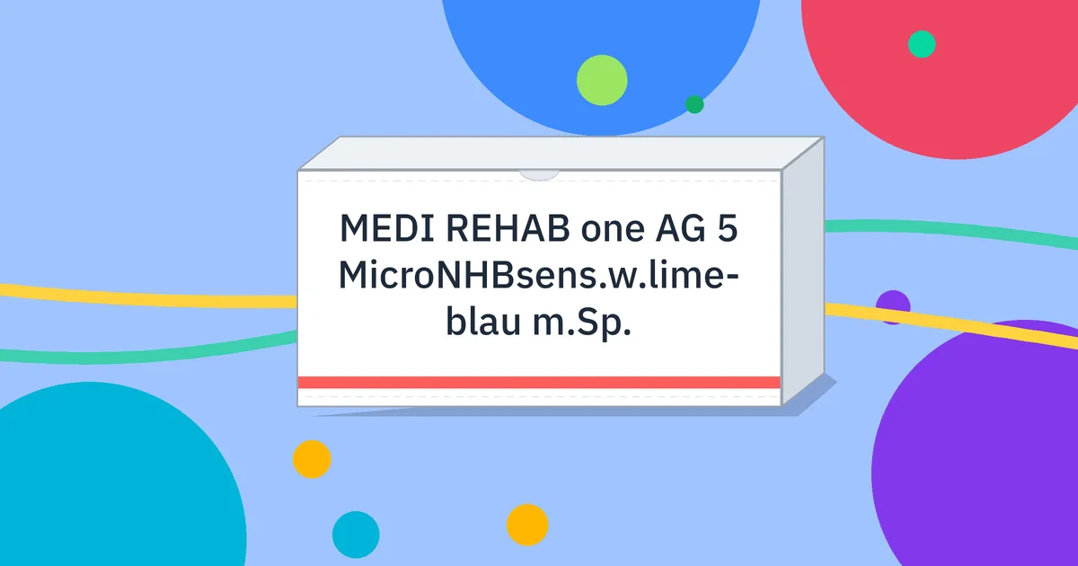 Symbolbild: Packung mit der Aufschrift MEDI REHAB one AG 5 MicroNHBsens.w.lime-blau m.Sp. (PZN 18898450) – Verfügbarkeit und Bezug in Apotheken in Frankfurt am Main
