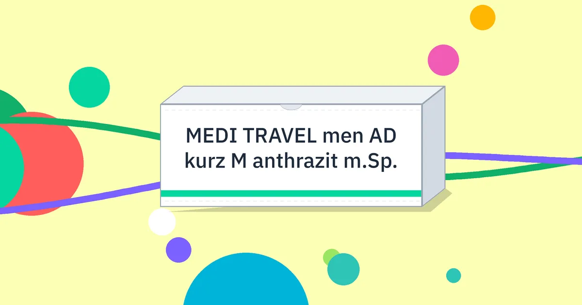 Symbolbild: Packung mit der Aufschrift MEDI TRAVEL men AD kurz M anthrazit m.Sp. (PZN 15198137) – Verfügbarkeit und Bezug in Apotheken in Frankfurt am Main