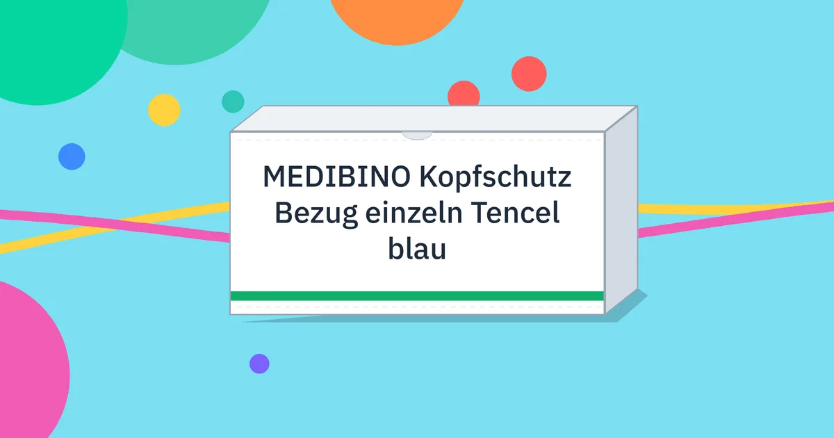 Symbolbild: Packung mit der Aufschrift MEDIBINO Kopfschutz Bezug einzeln Tencel blau (PZN 16387509) – Verfügbarkeit und Bezug in Apotheken in Frankfurt am Main