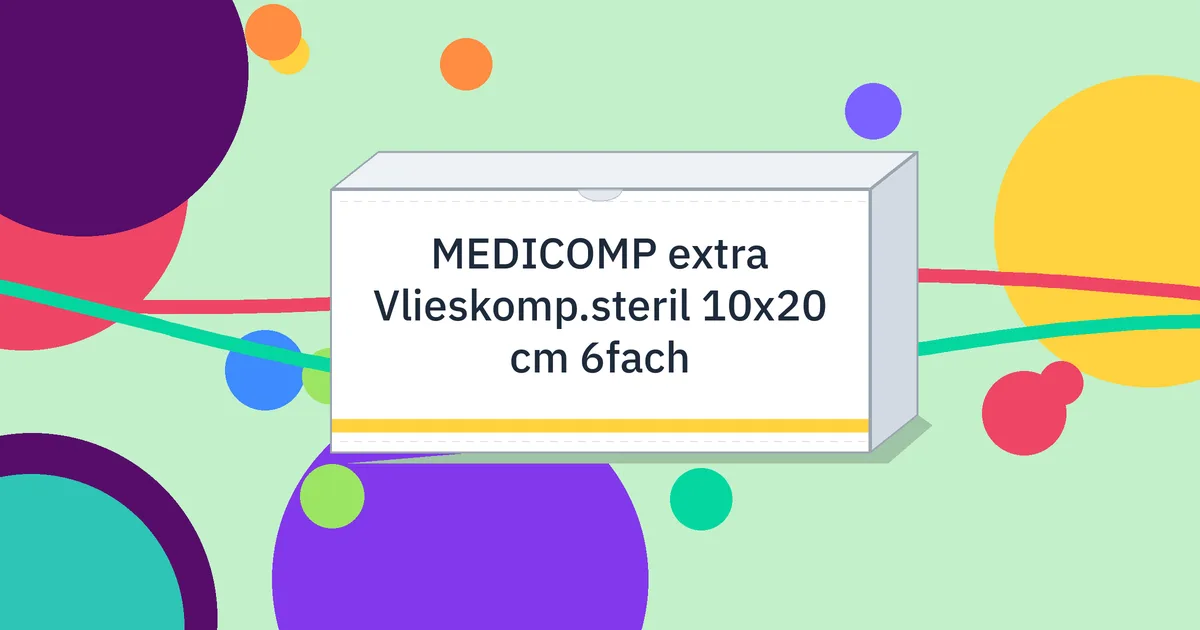 Symbolbild: Packung mit der Aufschrift MEDICOMP extra Vlieskomp.steril 10x20 cm 6fach (PZN 16585474) – Verfügbarkeit und Bezug in Apotheken in Frankfurt am Main