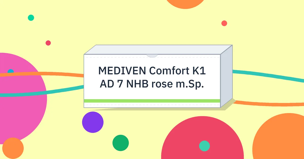 Symbolbild: Packung mit der Aufschrift MEDIVEN Comfort K1 AD 7 NHB rose m.Sp. (PZN 14560257) – Verfügbarkeit und Bezug in Apotheken in Frankfurt am Main
