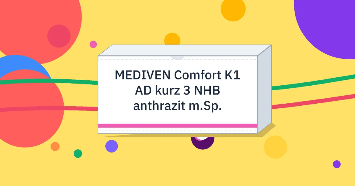 Symbolbild: Packung mit der Aufschrift MEDIVEN Comfort K1 AD kurz 3 NHB anthrazit m.Sp. (PZN 14556126) – Verfügbarkeit und Bezug in Apotheken in Frankfurt am Main