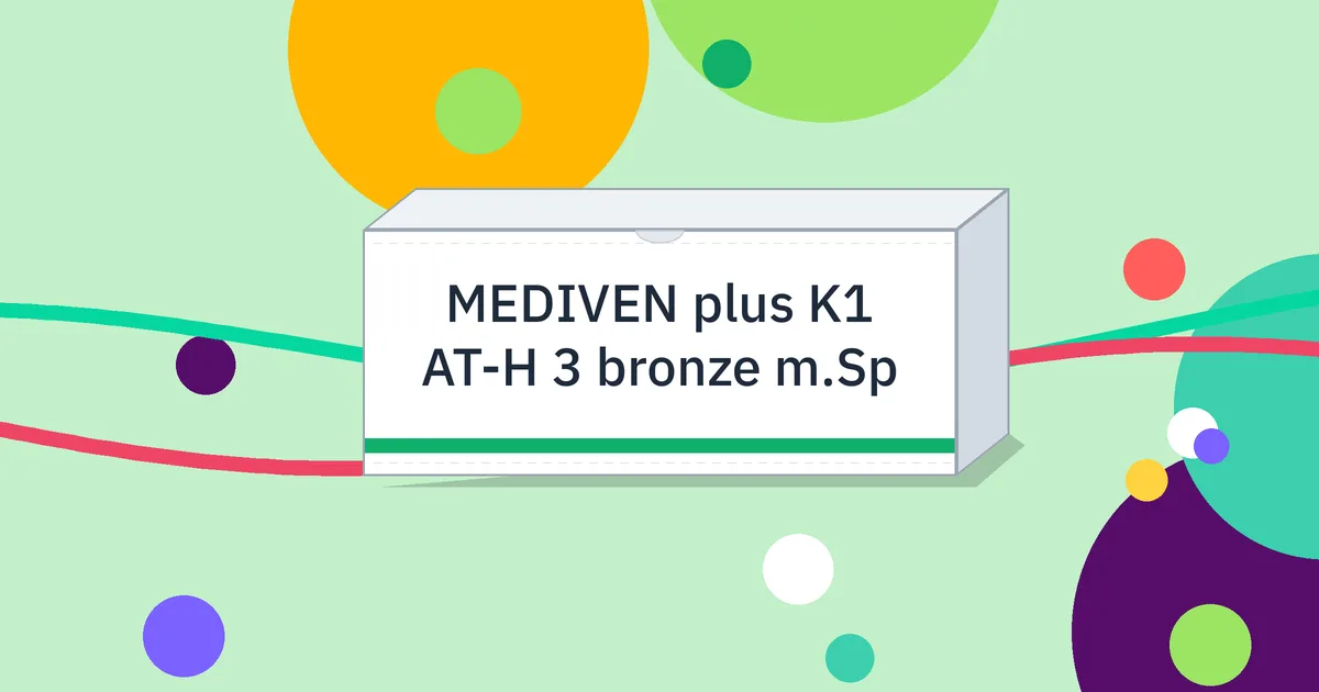 Symbolbild: Packung mit der Aufschrift MEDIVEN plus K1 AT-H 3 bronze m.Sp (PZN 15036073) – Verfügbarkeit und Bezug in Apotheken in Frankfurt am Main