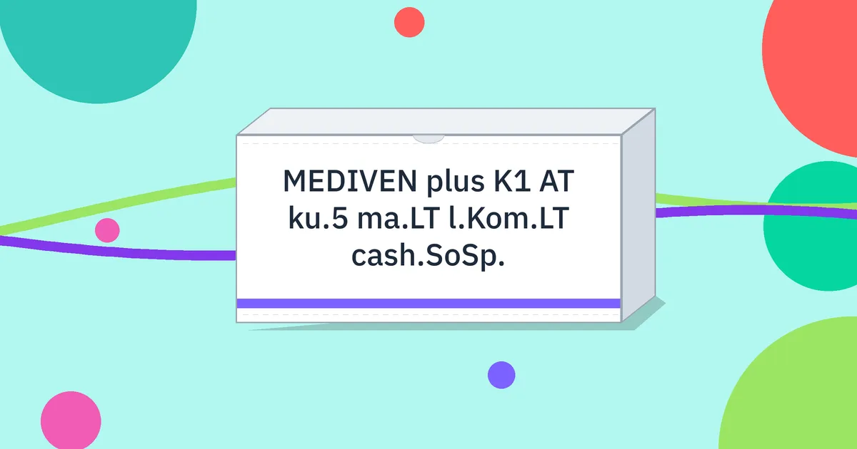 Symbolbild: Packung mit der Aufschrift MEDIVEN plus K1 AT ku.5 ma.LT l.Kom.LT cash.SoSp. (PZN 15071856) – Verfügbarkeit und Bezug in Apotheken in Frankfurt am Main