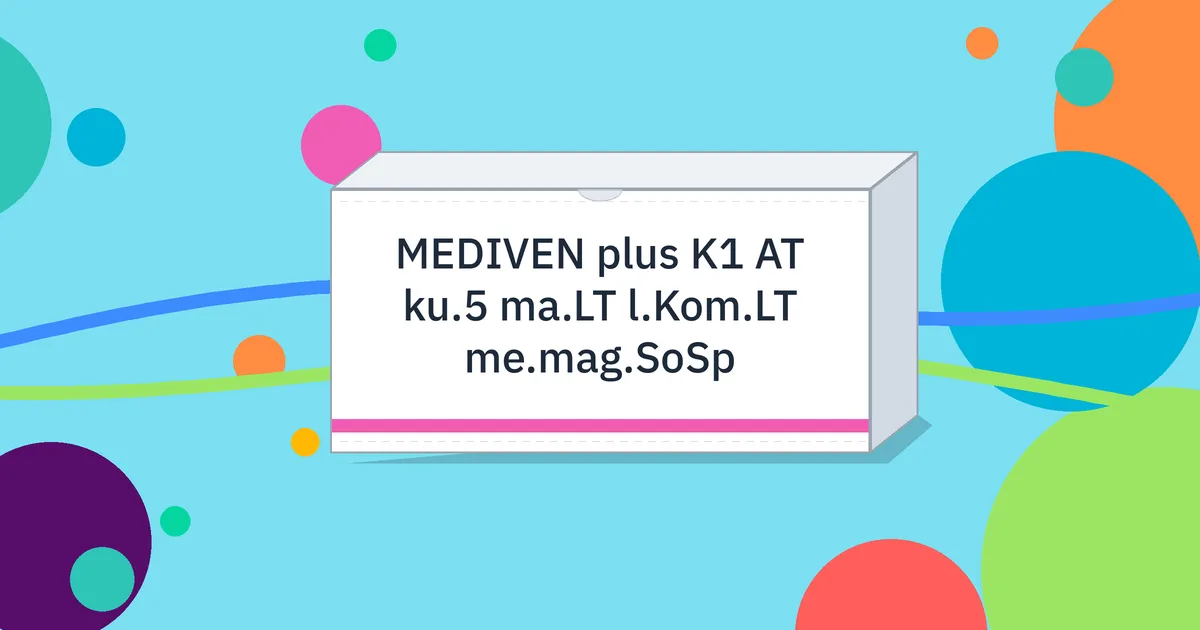 Symbolbild: Packung mit der Aufschrift MEDIVEN plus K1 AT ku.5 ma.LT l.Kom.LT me.mag.SoSp (PZN 15072264) – Verfügbarkeit und Bezug in Apotheken in Frankfurt am Main