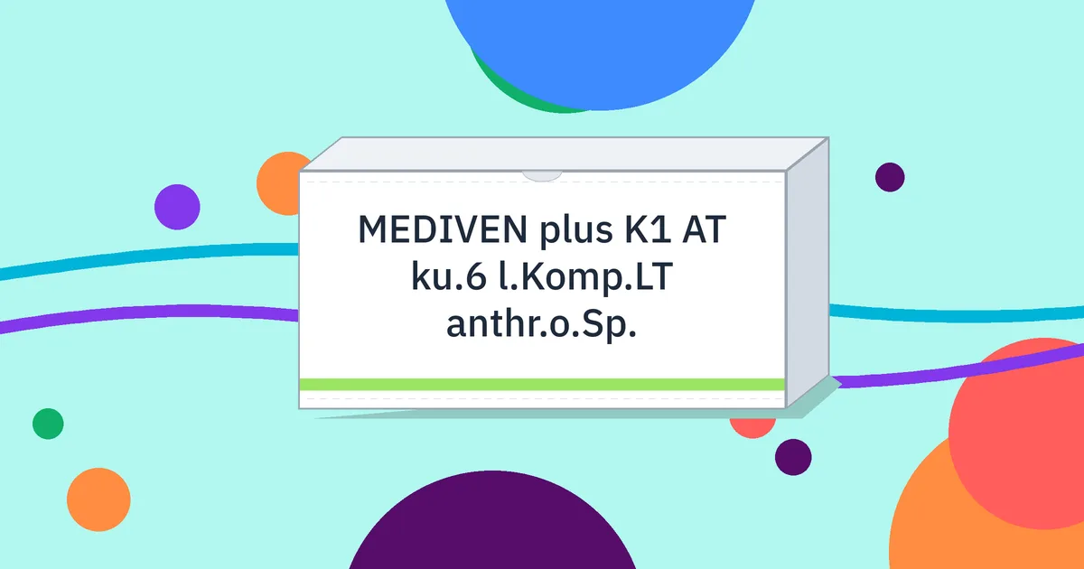 Symbolbild: Packung mit der Aufschrift MEDIVEN plus K1 AT ku.6 l.Komp.LT anthr.o.Sp. (PZN 15028814) – Verfügbarkeit und Bezug in Apotheken in Frankfurt am Main