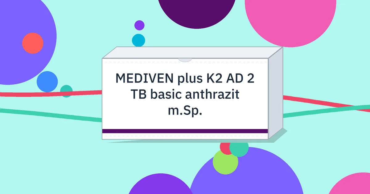 Symbolbild: Packung mit der Aufschrift MEDIVEN plus K2 AD 2 TB basic anthrazit m.Sp. (PZN 15093987) – Verfügbarkeit und Bezug in Apotheken in Frankfurt am Main