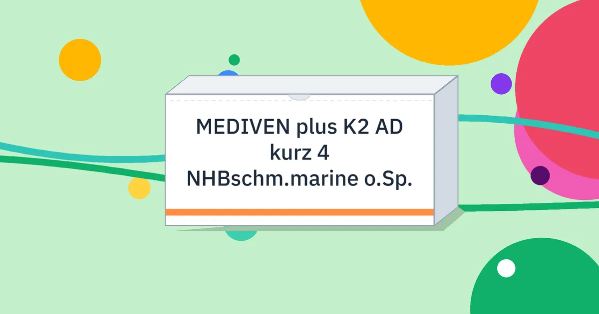 Symbolbild: Packung mit der Aufschrift MEDIVEN plus K2 AD kurz 4 NHBschm.marine o.Sp. (PZN 15927116) – Verfügbarkeit und Bezug in Apotheken in Frankfurt am Main