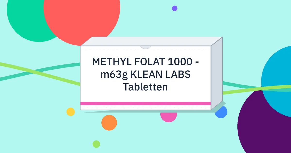 Symbolbild: Packung mit der Aufschrift METHYL FOLAT 1000 -m63g KLEAN LABS Tabletten (PZN 19358572) – Verfügbarkeit und Bezug in Apotheken in Frankfurt am Main