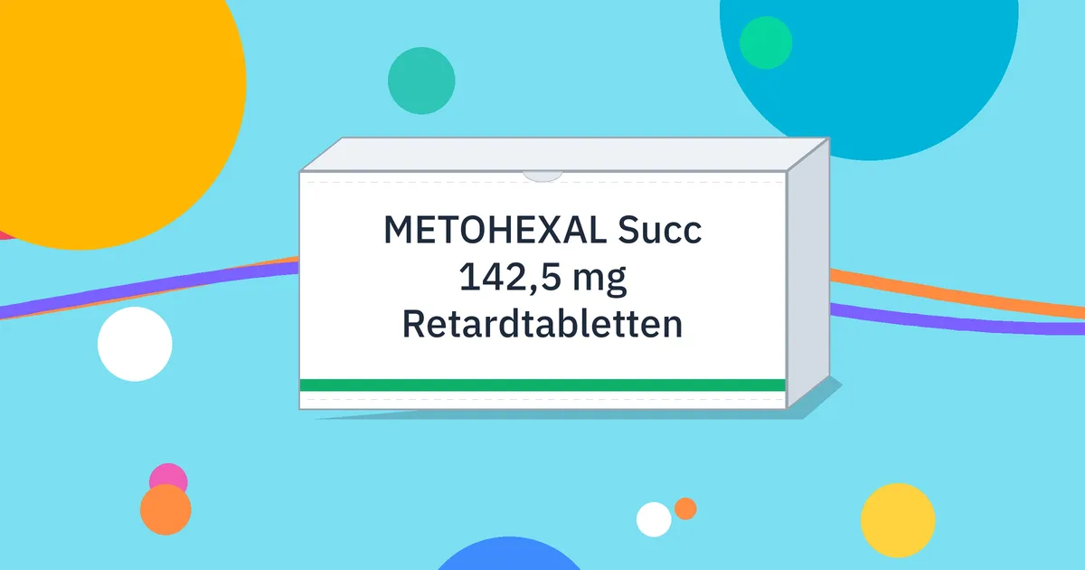 Symbolbild: Packung mit der Aufschrift METOHEXAL Succ 142,5 mg Retardtabletten (PZN 00850595) – Verfügbarkeit und Bezug in Apotheken in Frankfurt am Main