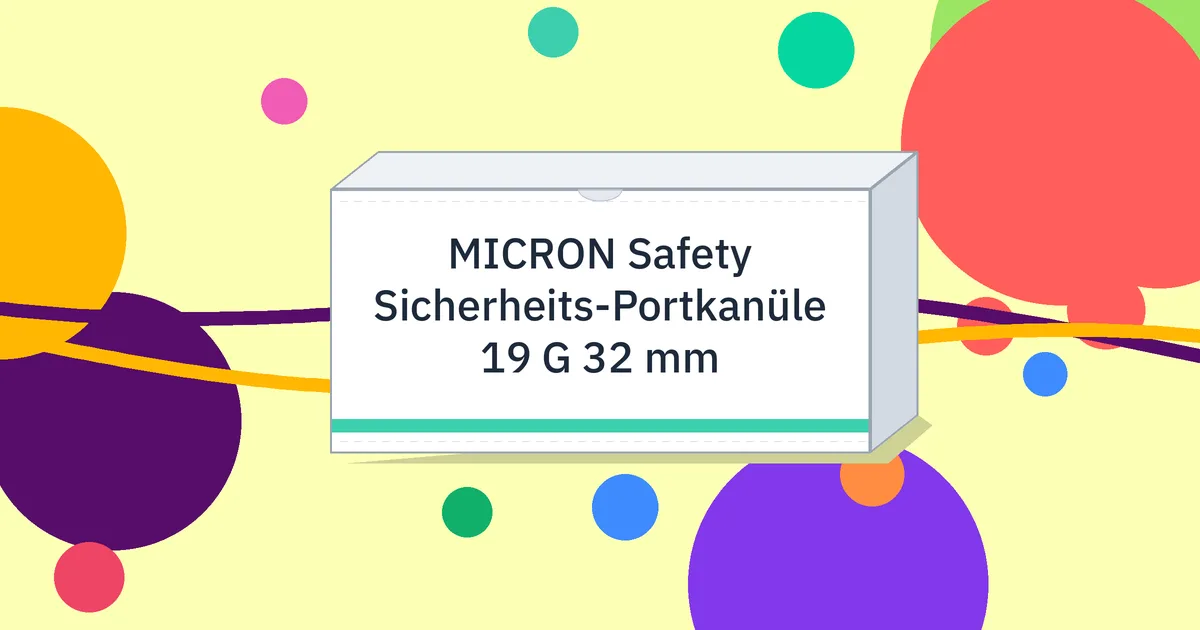 Symbolbild: Packung mit der Aufschrift MICRON Safety Sicherheits-Portkanüle 19 G 32 mm (PZN 19113244) – Verfügbarkeit und Bezug in Apotheken in Frankfurt am Main
