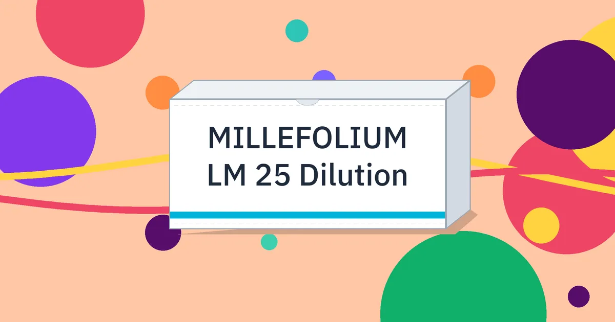 Symbolbild: Packung mit der Aufschrift MILLEFOLIUM LM 25 Dilution (PZN 13608105) – Verfügbarkeit und Bezug in Apotheken in Frankfurt am Main