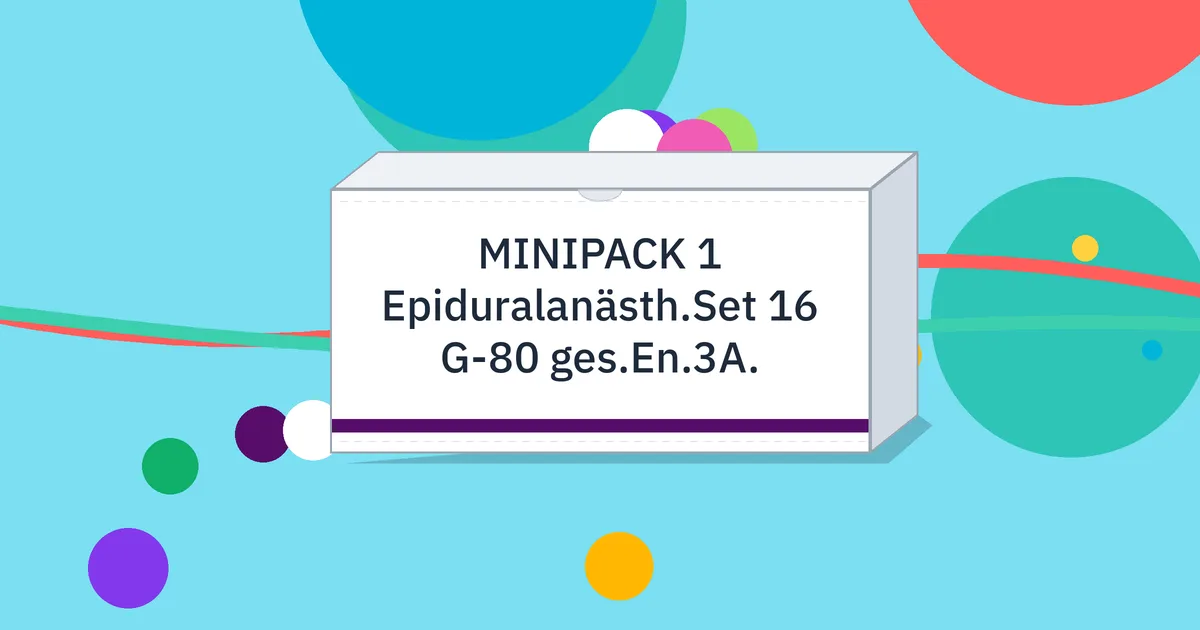 Symbolbild: Packung mit der Aufschrift MINIPACK 1 Epiduralanästh.Set 16 G-80 ges.En.3A. (PZN 09215794) – Verfügbarkeit und Bezug in Apotheken in Frankfurt am Main