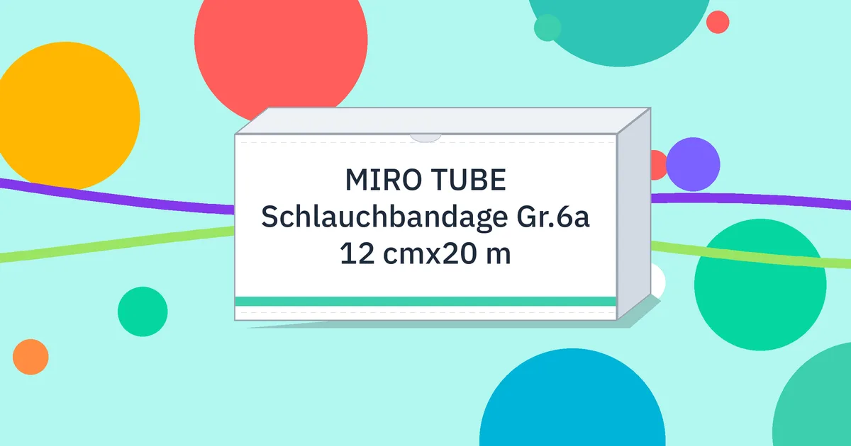 Symbolbild: Packung mit der Aufschrift MIRO TUBE Schlauchbandage Gr.6a 12 cmx20 m (PZN 06855530) – Verfügbarkeit und Bezug in Apotheken in Frankfurt am Main