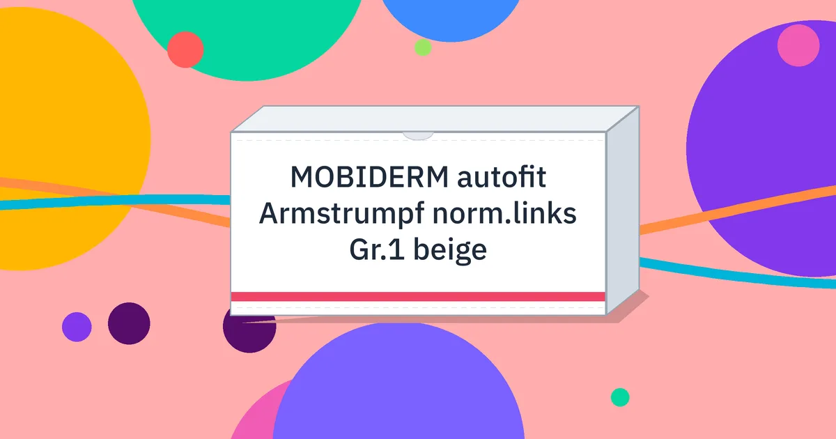 Symbolbild: Packung mit der Aufschrift MOBIDERM autofit Armstrumpf norm.links Gr.1 beige (PZN 19741845) – Verfügbarkeit und Bezug in Apotheken in Frankfurt am Main