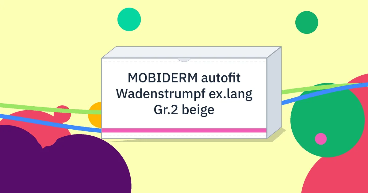 Symbolbild: Packung mit der Aufschrift MOBIDERM autofit Wadenstrumpf ex.lang Gr.2 beige (PZN 13969978) – Verfügbarkeit und Bezug in Apotheken in Frankfurt am Main