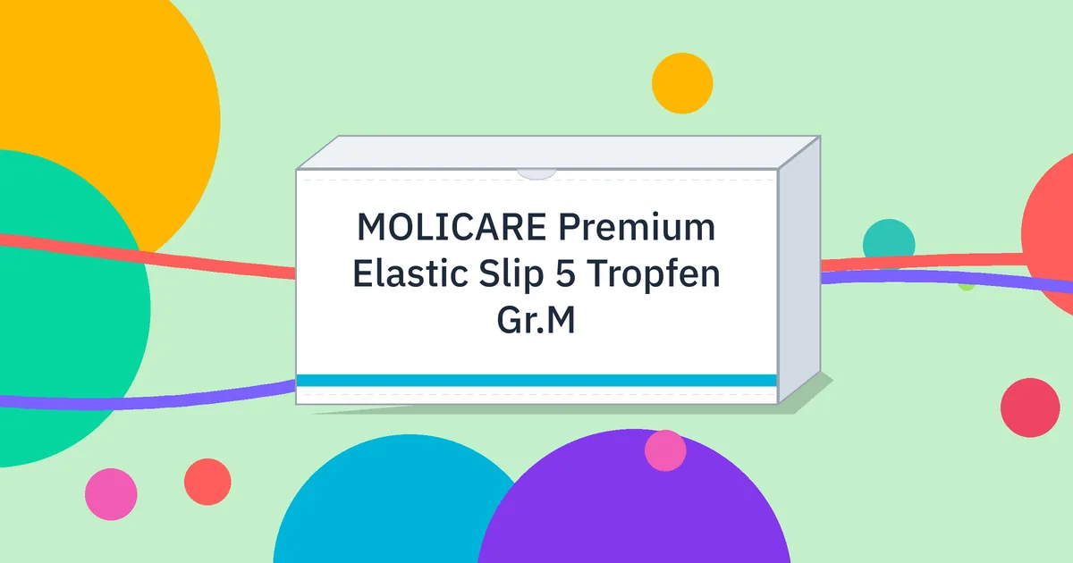 Symbolbild: Packung mit der Aufschrift MOLICARE Premium Elastic Slip 5 Tropfen Gr.M (PZN 14210959) – Verfügbarkeit und Bezug in Apotheken in Frankfurt am Main