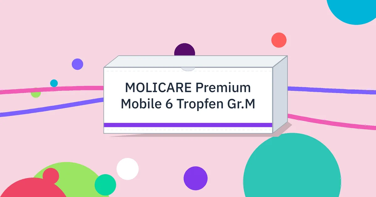 Symbolbild: Packung mit der Aufschrift MOLICARE Premium Mobile 6 Tropfen Gr.M (PZN 14442871) – Verfügbarkeit und Bezug in Apotheken in Frankfurt am Main