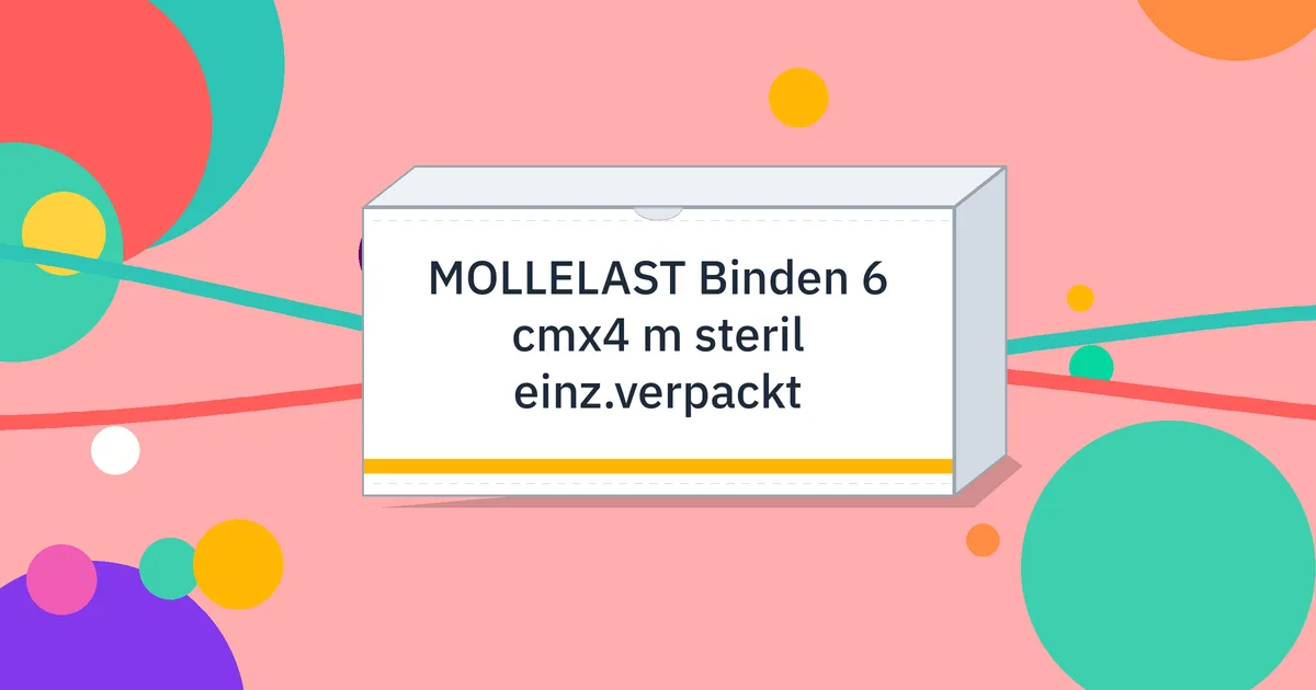 Symbolbild: Packung mit der Aufschrift MOLLELAST Binden 6 cmx4 m steril einz.verpackt (PZN 15430350) – Verfügbarkeit und Bezug in Apotheken in Frankfurt am Main