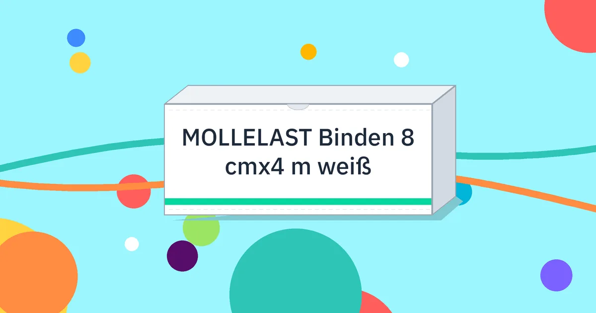Symbolbild: Packung mit der Aufschrift MOLLELAST Binden 8 cmx4 m weiß (PZN 17972090) – Verfügbarkeit und Bezug in Apotheken in Frankfurt am Main