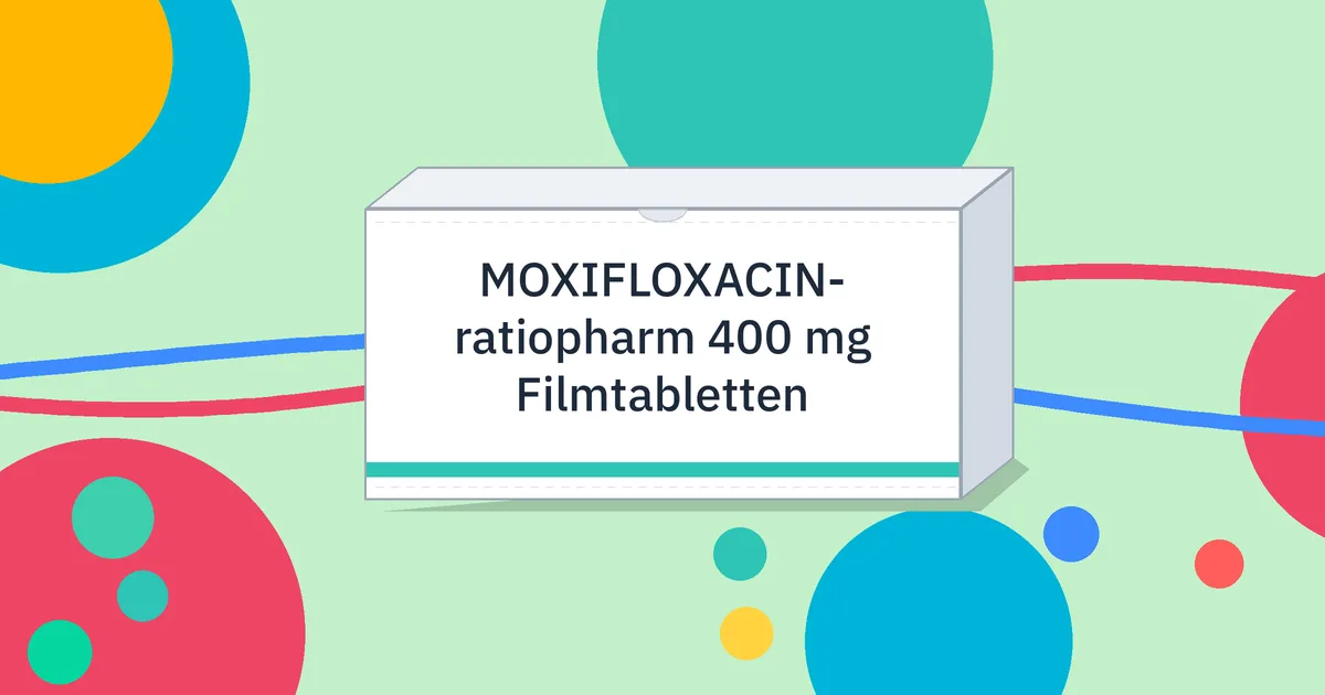 Symbolbild: Packung mit der Aufschrift MOXIFLOXACIN-ratiopharm 400 mg Filmtabletten (PZN 08738685) – Verfügbarkeit und Bezug in Apotheken in Frankfurt am Main