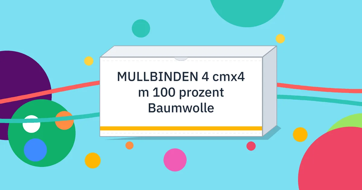 Symbolbild: Packung mit der Aufschrift MULLBINDEN 4 cmx4 m 100 prozent Baumwolle (PZN 06970254) – Verfügbarkeit und Bezug in Apotheken in Frankfurt am Main