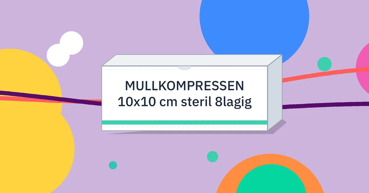 Symbolbild: Packung mit der Aufschrift MULLKOMPRESSEN 10x10 cm steril 8lagig (PZN 17563262) – Verfügbarkeit und Bezug in Apotheken in Frankfurt am Main