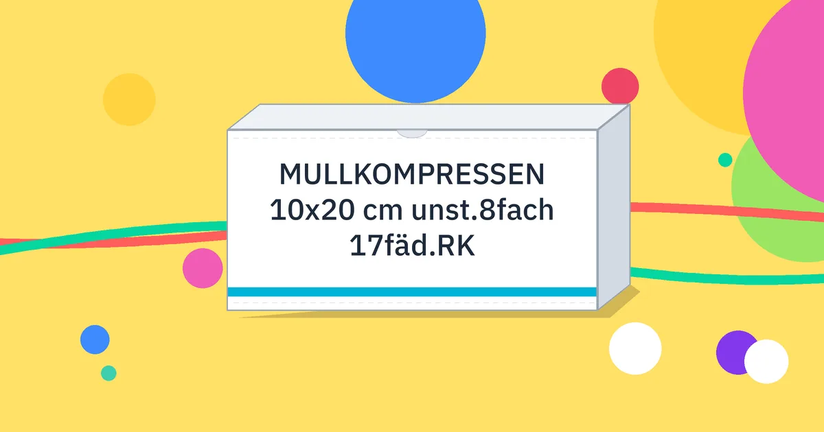 Symbolbild: Packung mit der Aufschrift MULLKOMPRESSEN 10x20 cm unst.8fach 17fäd.RK (PZN 06928631) – Verfügbarkeit und Bezug in Apotheken in Frankfurt am Main