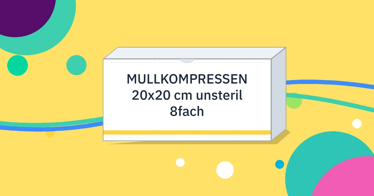 Symbolbild: Packung mit der Aufschrift MULLKOMPRESSEN 20x20 cm unsteril 8fach (PZN 07099697) – Verfügbarkeit und Bezug in Apotheken in Frankfurt am Main