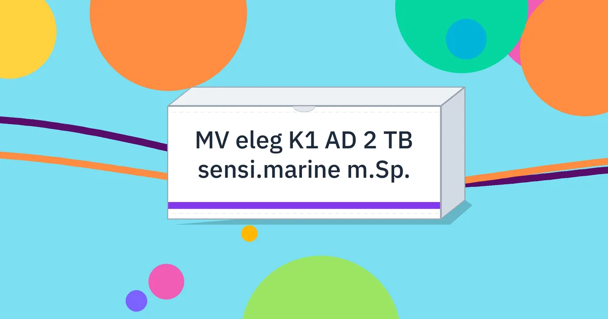Symbolbild: Packung mit der Aufschrift MV eleg K1 AD 2 TB sensi.marine m.Sp. (PZN 14582069) – Verfügbarkeit und Bezug in Apotheken in Frankfurt am Main